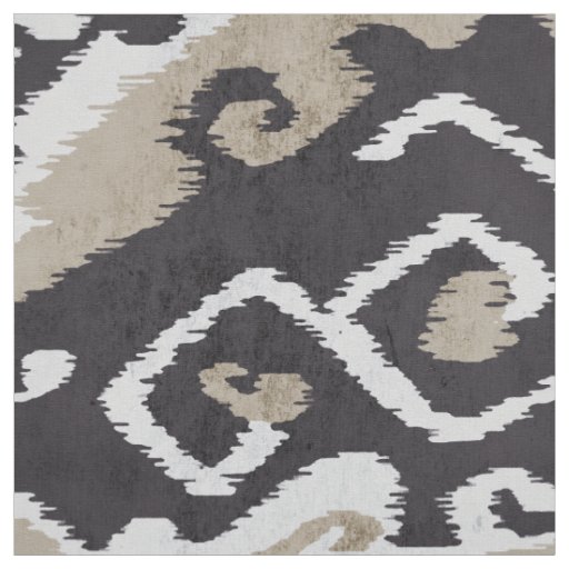 Cute neutral black beige ikat tribal patterns fabric | Zazzle