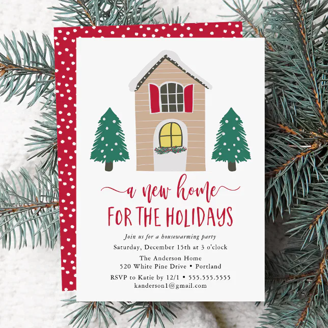 Cute New Home For The Holidays Red Housewarming Invitation | Zazzle