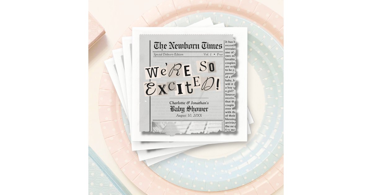 Cute Newspaper The Newborn Times Baby Shower Napkins | Zazzle
