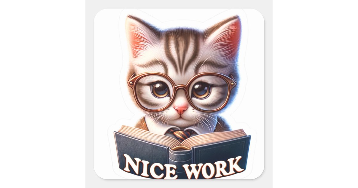 Cute 'Nice Work' Kitten Multi Subject Sticker | Zazzle