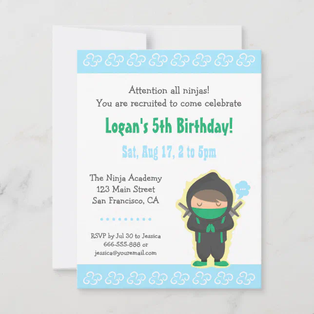 Cute Ninja Boy Kids Birthday Party Invitations | Zazzle