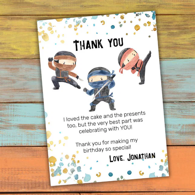 Cute Ninja Kids Birthday Party Thank You Card | Zazzle