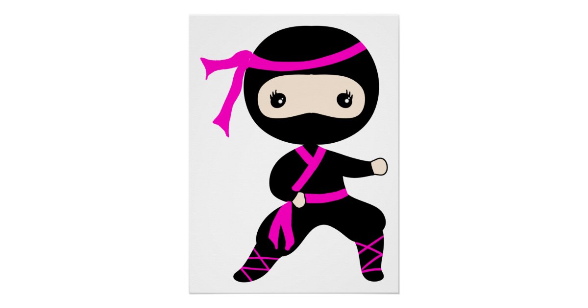 Cute Ninja Kids Punching Warrior Bday Party Poster | Zazzle