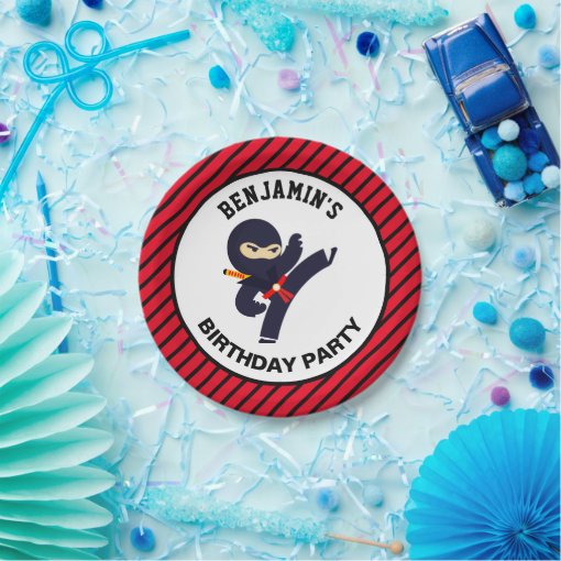 Cute Ninja Warrior Kids Birthday Party Paper Plates | Zazzle