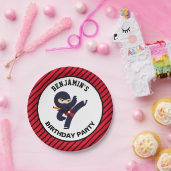Cute Ninja Warrior Kids Birthday Party Paper Plates | Zazzle