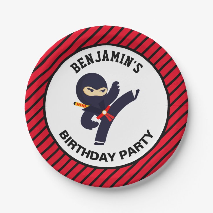Cute Ninja Warrior Kids Birthday Party Paper Plates | Zazzle