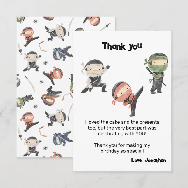Cute Ninja Warrior Kids Birthday Party Thank You Card | Zazzle