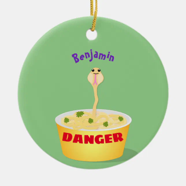 Cute noodles snake cartoon illustration humor ceramic ornament | Zazzle