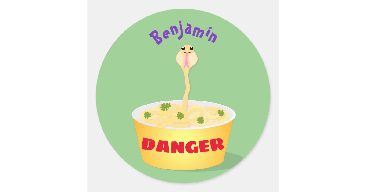 Cute noodles snake cartoon illustration humor classic round sticker ...