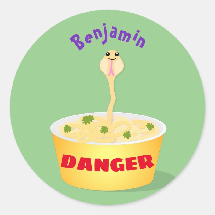 Cute noodles snake cartoon illustration humor classic round sticker ...