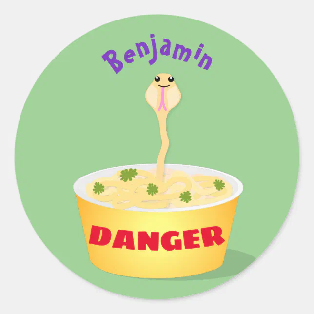 Cute noodles snake cartoon illustration humor classic round sticker ...