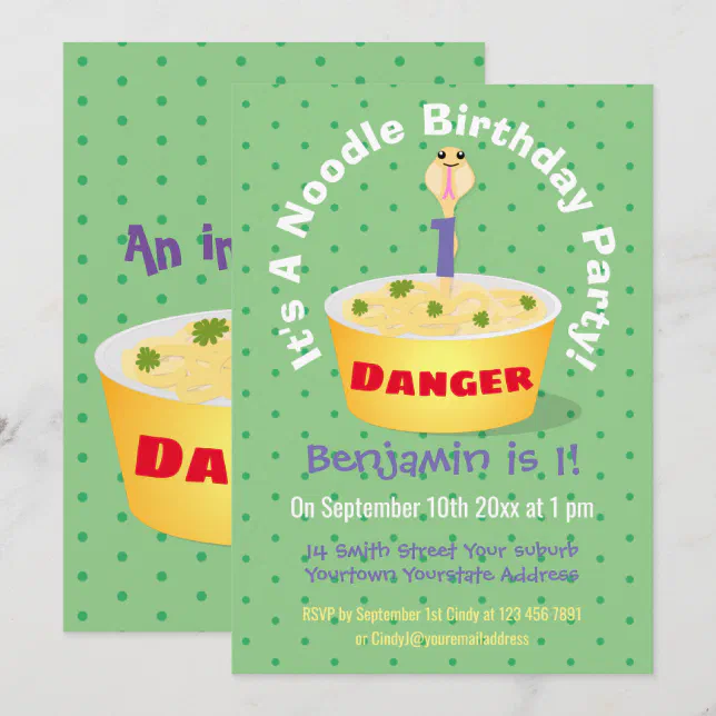 Cute noodles snake cartoon illustration humor invitation | Zazzle