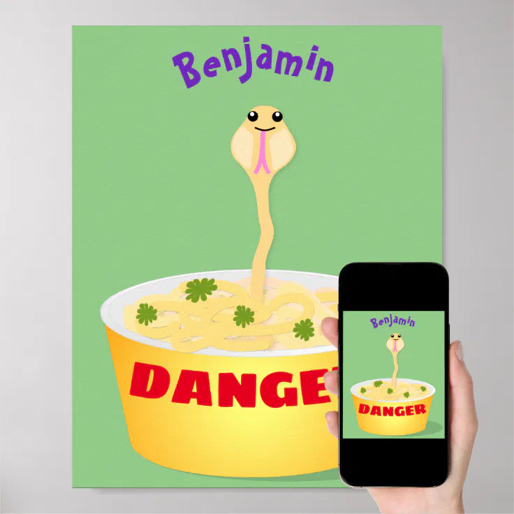 Cute noodles snake cartoon illustration humor poster | Zazzle