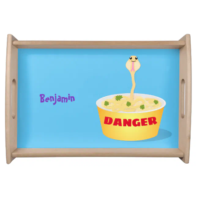 Cute noodles snake cartoon illustration humor serving tray | Zazzle