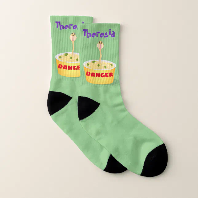 Cute noodles snake cartoon illustration humor socks | Zazzle