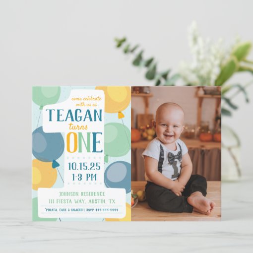Cute Number 1 First Birthday Photo Invitation | Zazzle