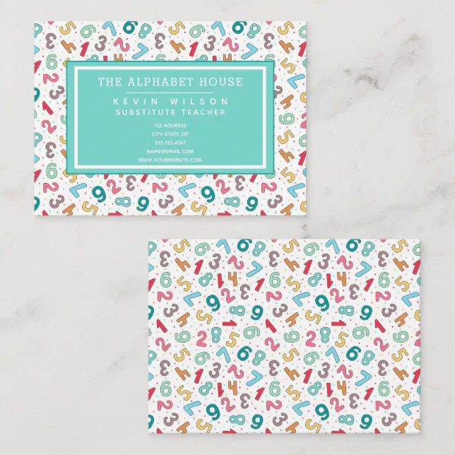 Cute Numbers Pattern - Substitute Teacher / Tutor Business Card | Zazzle