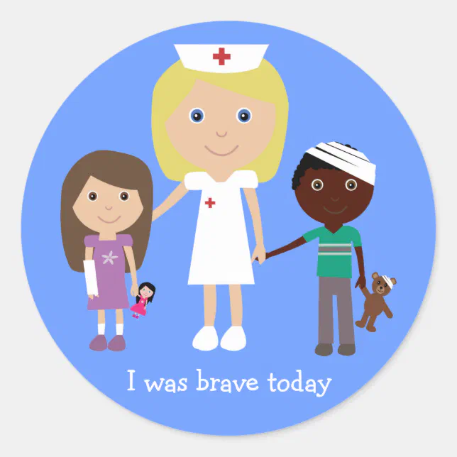 Cute nurse & kids I was brave today stickers | Zazzle