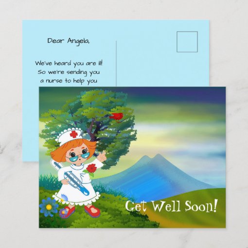 Cute Nurse Landscape Kids Get Well Soon Postcard | Zazzle