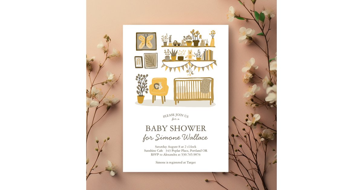 Cute Nursery Illustration CUSTOM BABY SHOWER Invitation | Zazzle