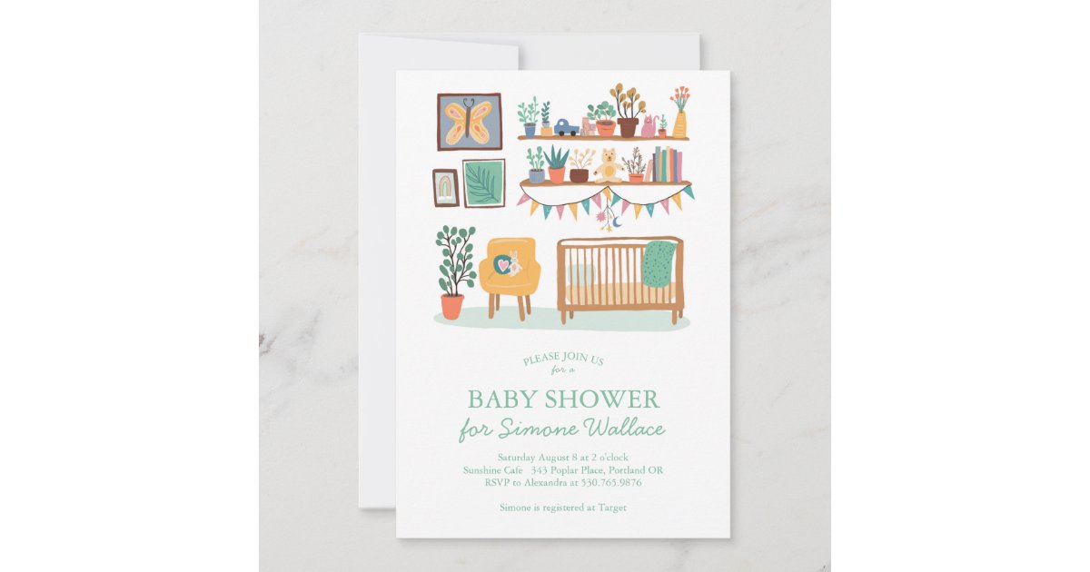 Cute Nursery Illustration CUSTOM BABY SHOWER Invitation | Zazzle
