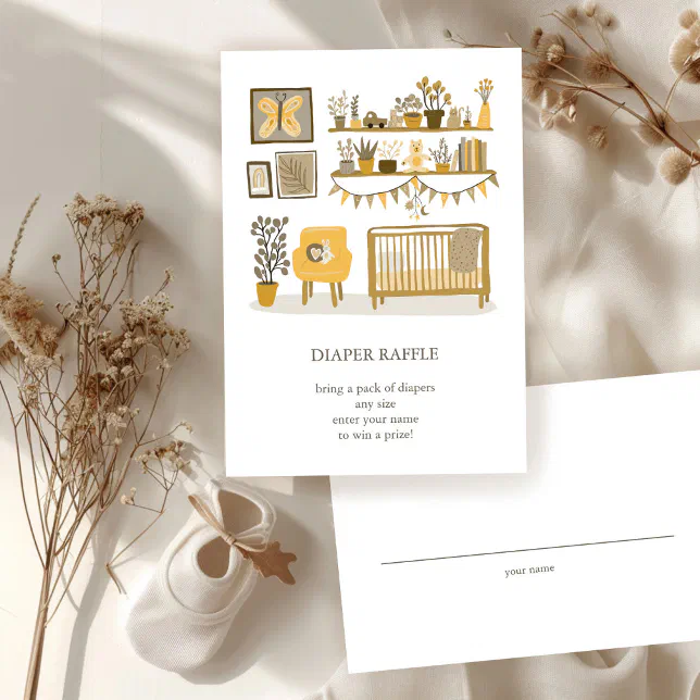 Cute Nursery Illustration CUSTOM Diaper Raffle Enclosure Card | Zazzle