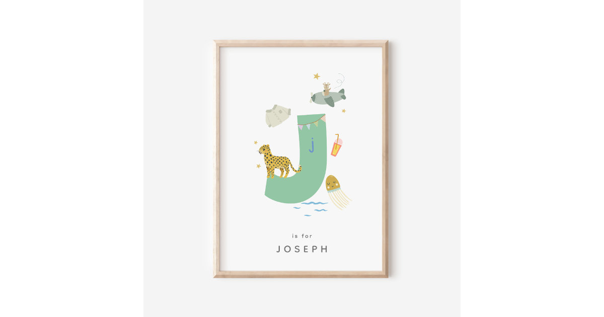 Cute Nursery Personalized Alphabet Letter J Poster | Zazzle