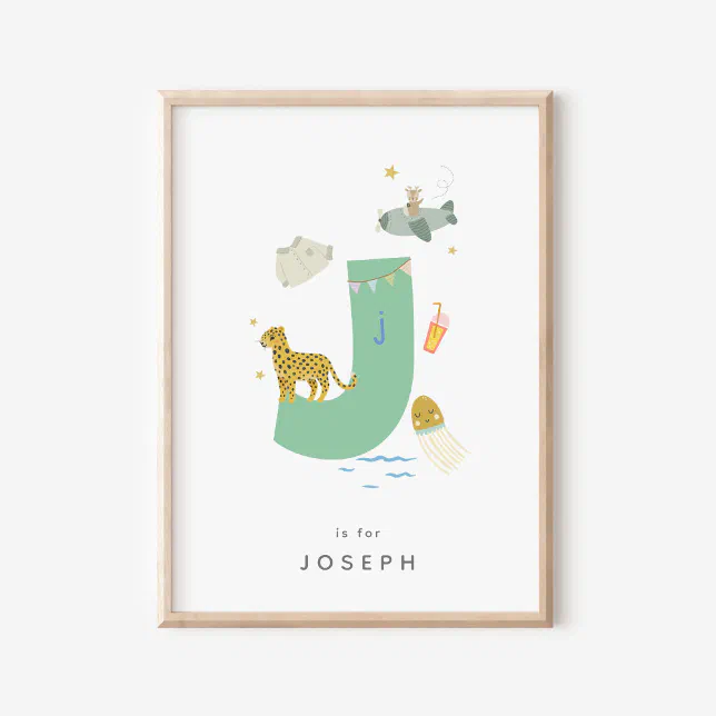 Cute Nursery Personalized Alphabet Letter J Poster | Zazzle
