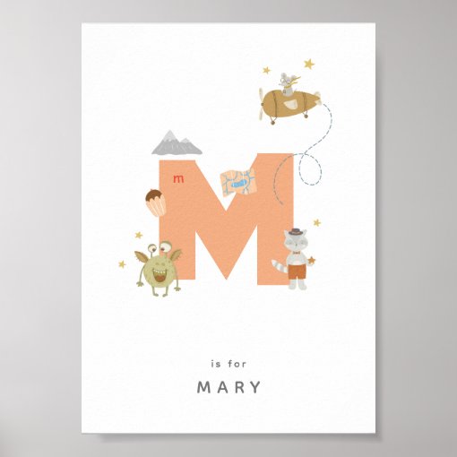Cute Nursery Personalized Alphabet Letter M Poster | Zazzle