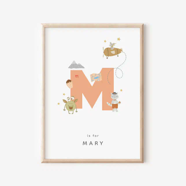 Cute Nursery Personalized Alphabet Letter M Poster | Zazzle