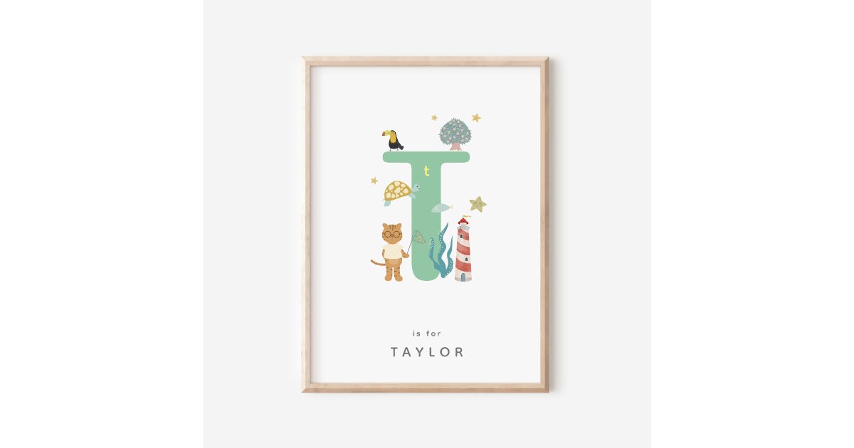 Cute Nursery Personalized Alphabet Letter T Poster | Zazzle