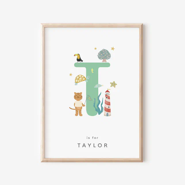Cute Nursery Personalized Alphabet Letter T Poster | Zazzle