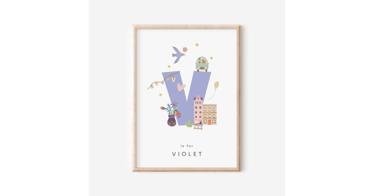 Cute Nursery Personalized Alphabet Letter V Poster | Zazzle