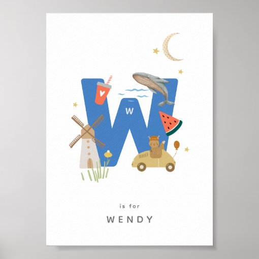 Cute Nursery Personalized Alphabet Letter W Poster | Zazzle