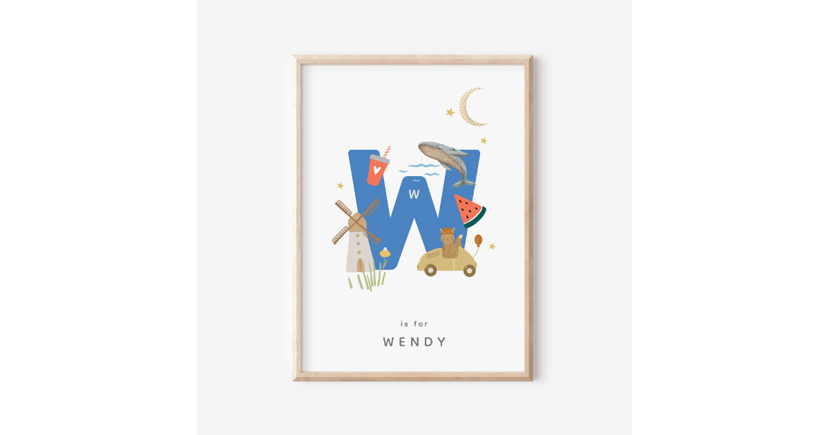 Cute Nursery Personalized Alphabet Letter W Poster | Zazzle