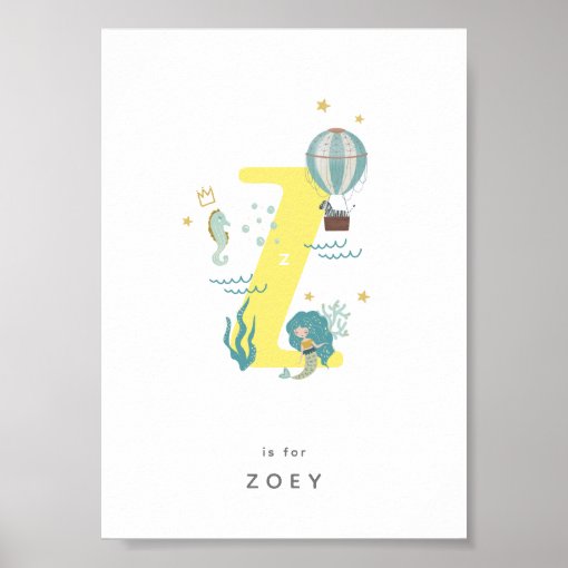 Cute Nursery Personalized Alphabet Letter Z Poster | Zazzle