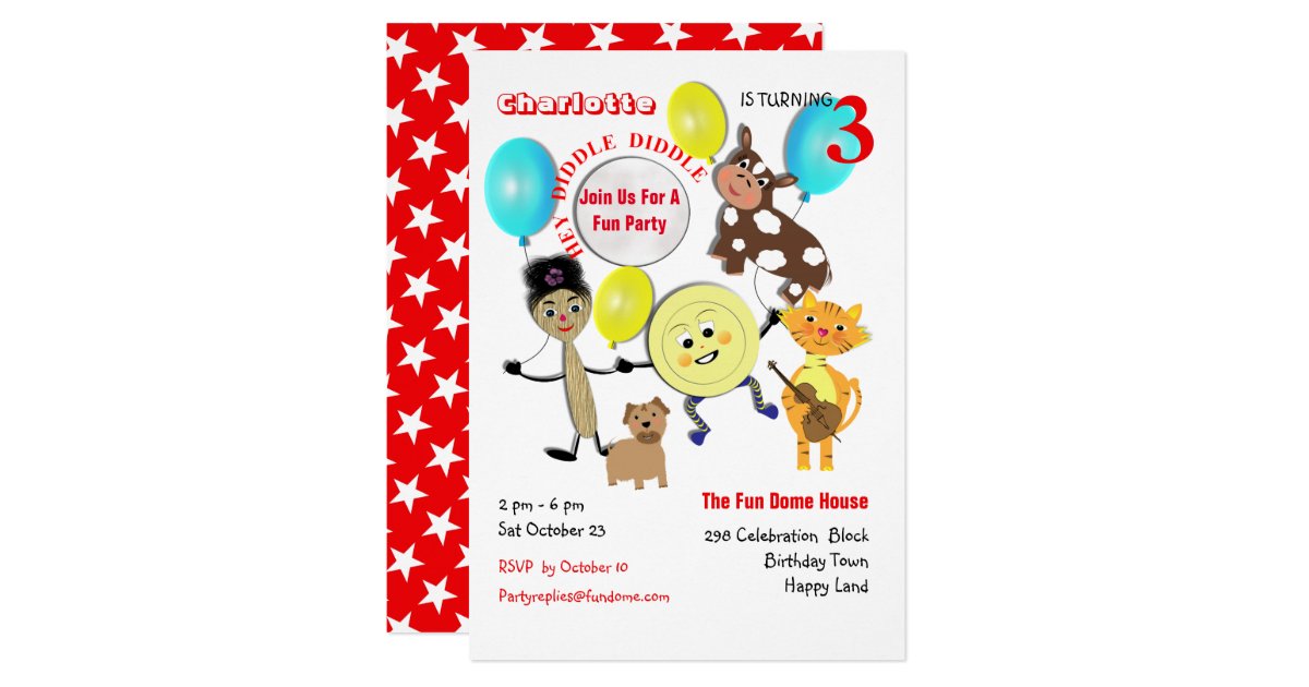 Cute Nursery Rhyme Cartoon Kids Birthday Invitation | Zazzle.com