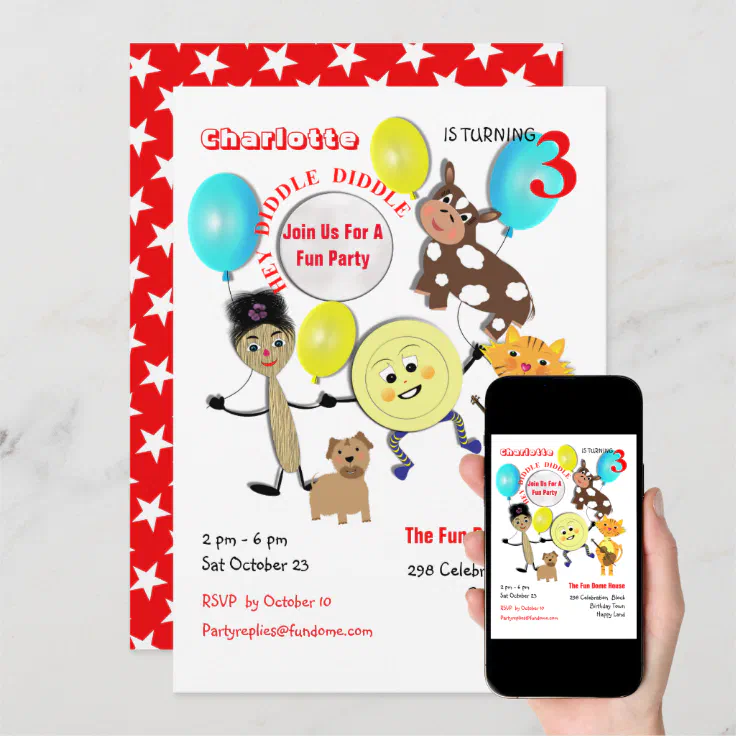 Cute Nursery Rhyme Cartoon Kids Birthday Invitation | Zazzle