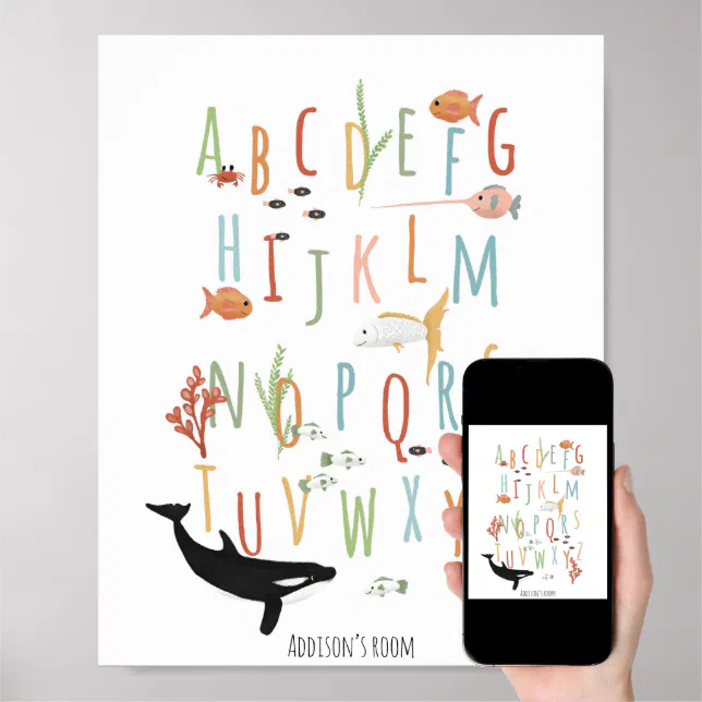 Cute Ocean Educational Alphabet Neutral Nursery Poster | Zazzle