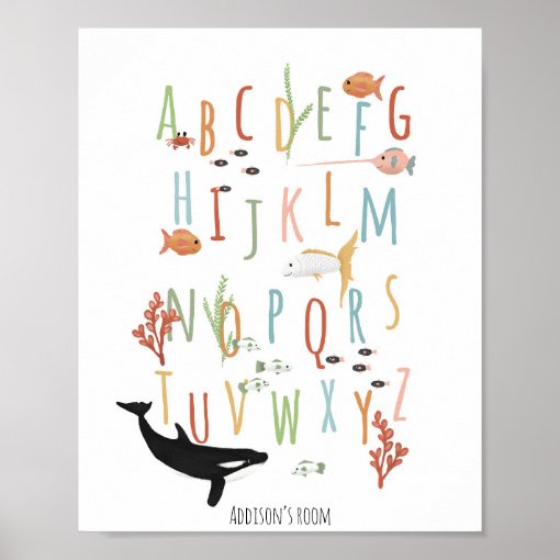 Cute Ocean Educational Alphabet Neutral Nursery Poster | Zazzle