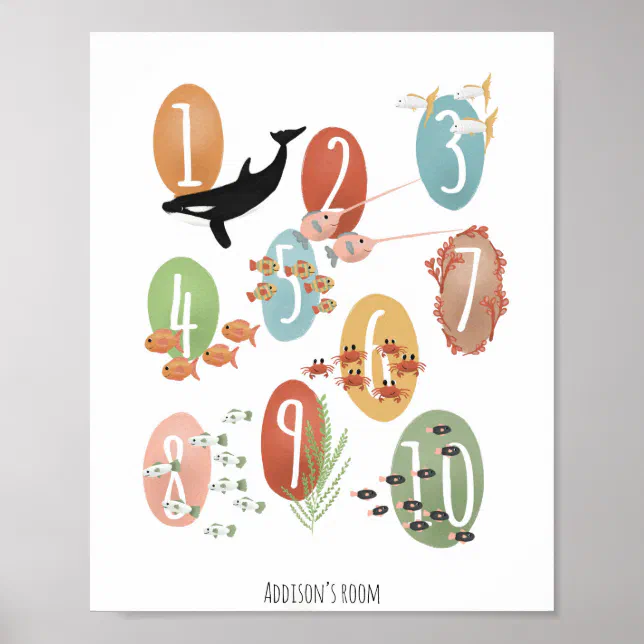 Cute Ocean Educational Numbers Neutral Nursery Poster | Zazzle