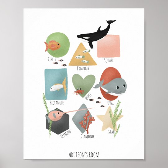 Cute Ocean Educational Shapes Neutral Nursery Poster | Zazzle.com