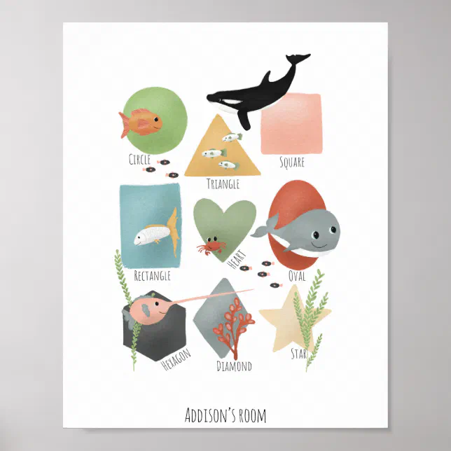 Cute Ocean Educational Shapes Neutral Nursery Poster | Zazzle