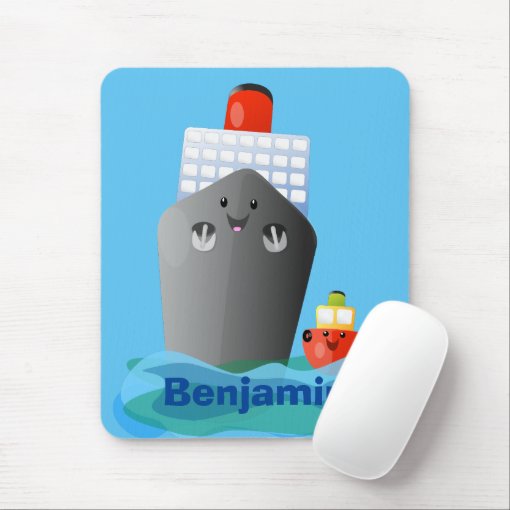 Cute ocean liner ship tug cartoon illustration mouse pad | Zazzle