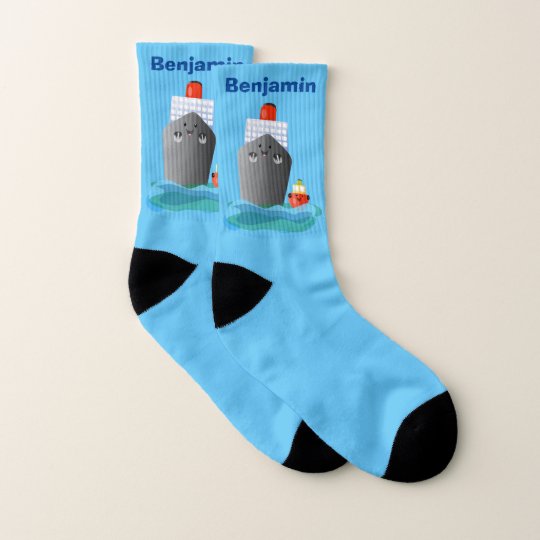 Cute ocean liner ship tug cartoon illustration socks | Zazzle.com