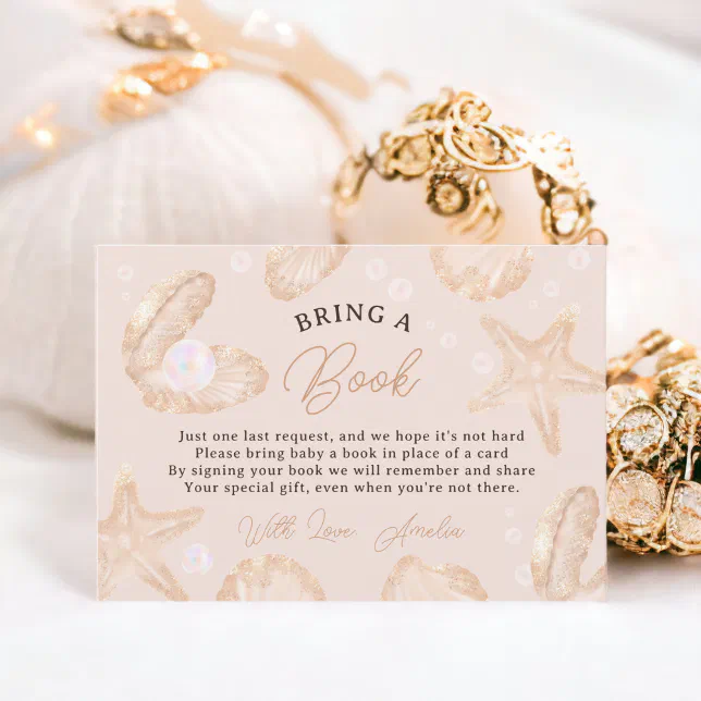 Cute ocean little pearl baby shower bring a book enclosure card | Zazzle