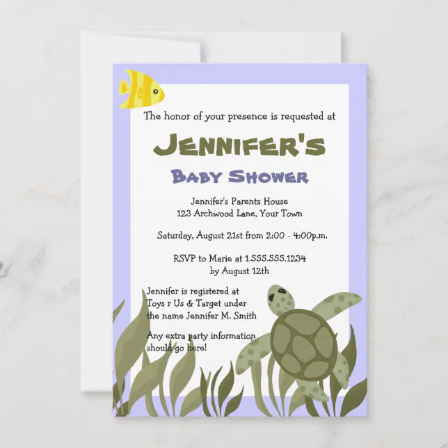 Cute Ocean Sea Turtle Baby Shower Invite 4.5 x 6.5 | Zazzle