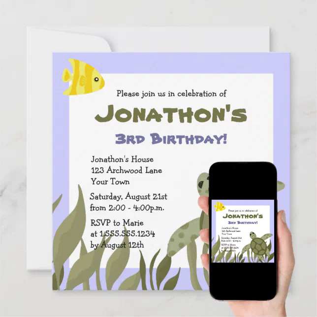 Cute Ocean Sea Turtle Birthday Party Invite | Zazzle