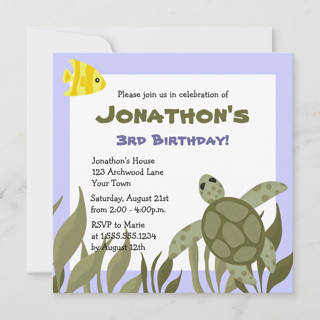 Cute Ocean Sea Turtle Birthday Party Invite | Zazzle
