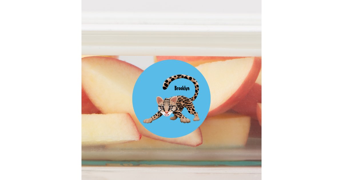Cute ocelot cartoon illustration labels | Zazzle